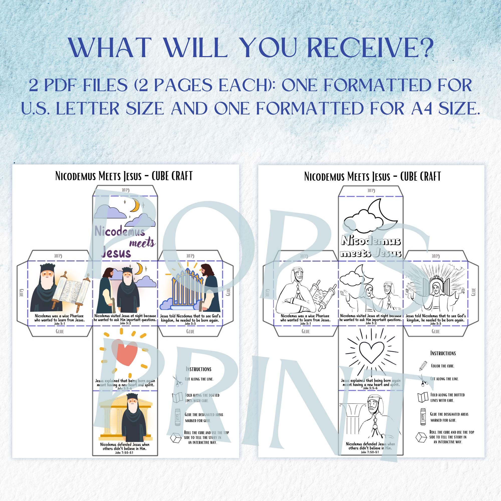 Printable Nicodemus Meets Jesus Sunday School Coloring Cube Craft ...
