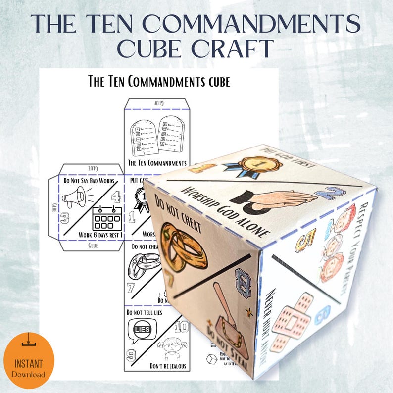 Printable the Ten Commandments Cube Craft, 3D Bible Activity, Sunday ...