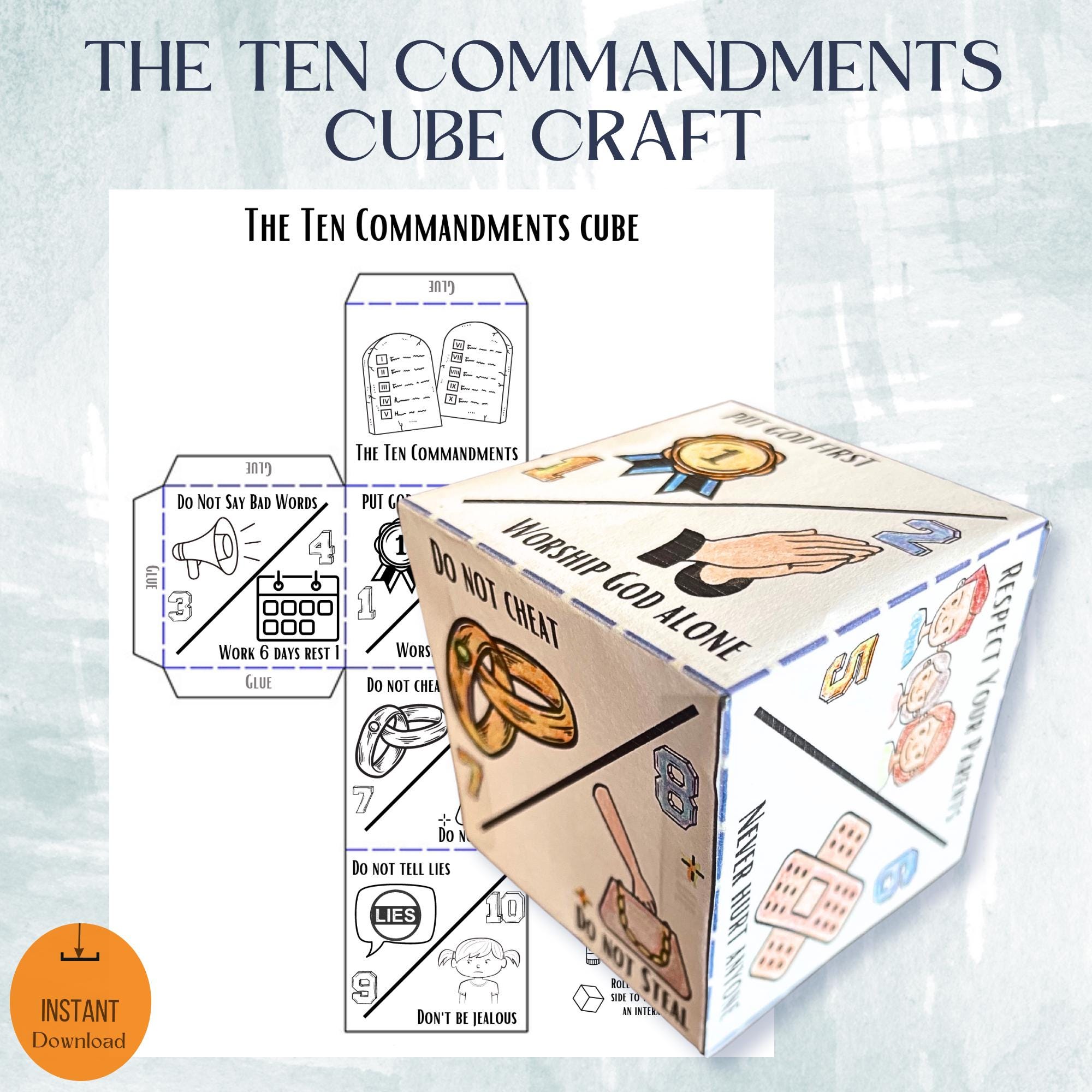 Printable the Ten Commandments Cube Craft, 3D Bible Activity, Sunday ...