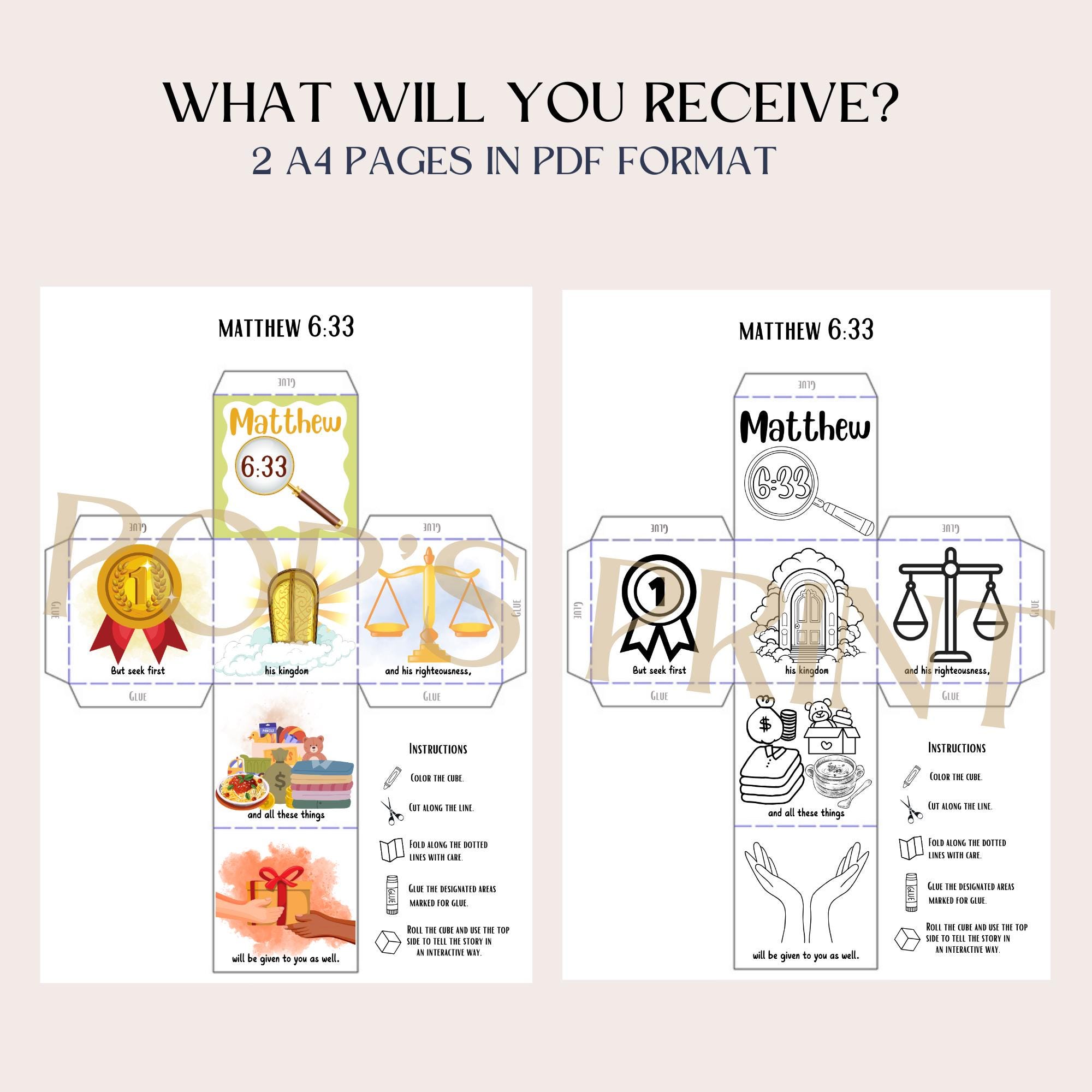 Matthew 6:33 Cube Craft, Sunday School Printable Bible Activity, Kids ...