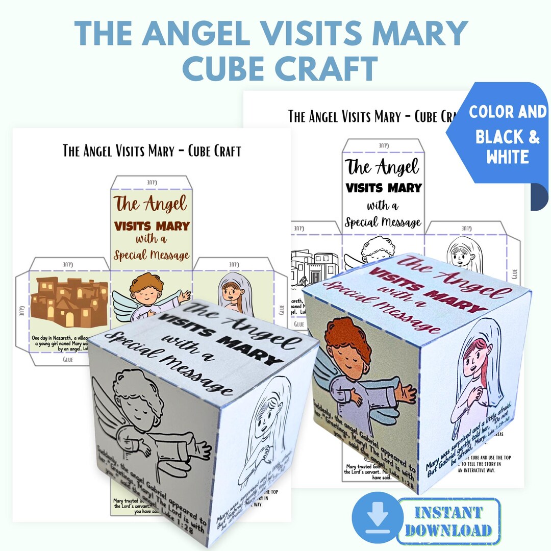 Printable Angel Visits Mary 3D Cube Craft | Nativity Bible Activity ...