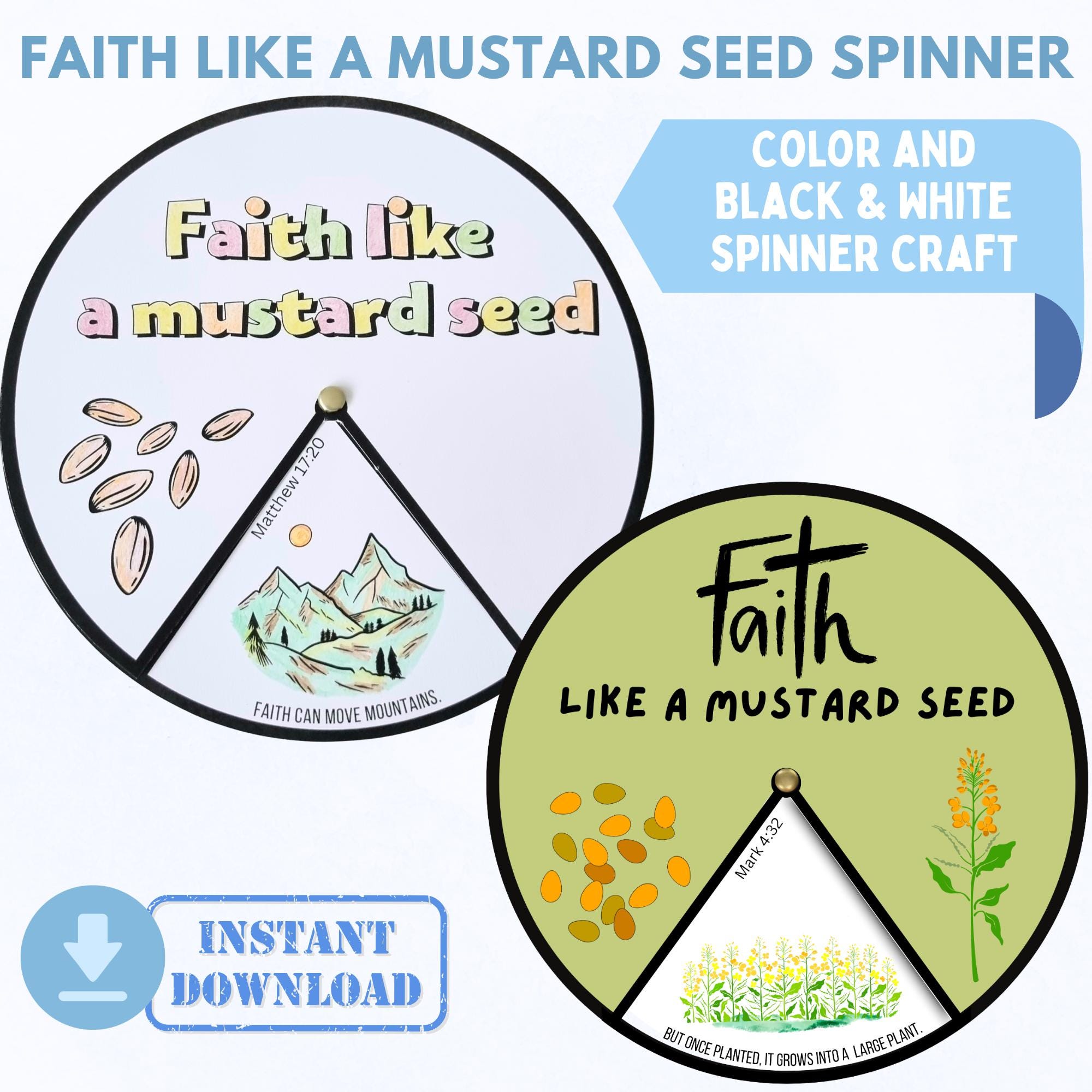Printable Faith Like a Mustard Seed Coloring Spinner Wheel Sunday ...