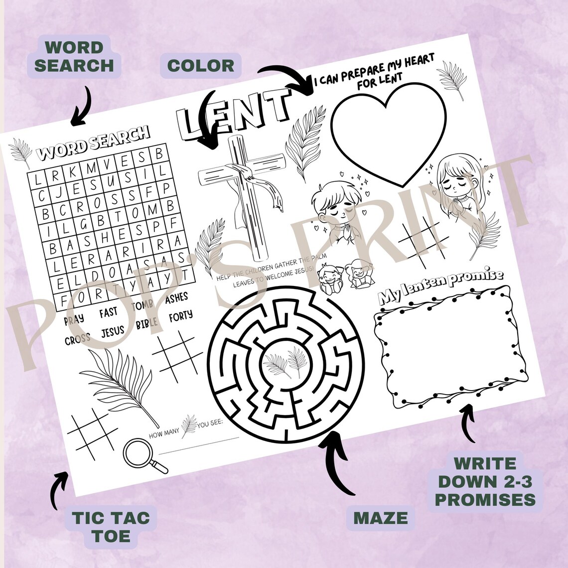 Lent Placemat for Kids| Table Coloring Craft| Sunday School Activity ...