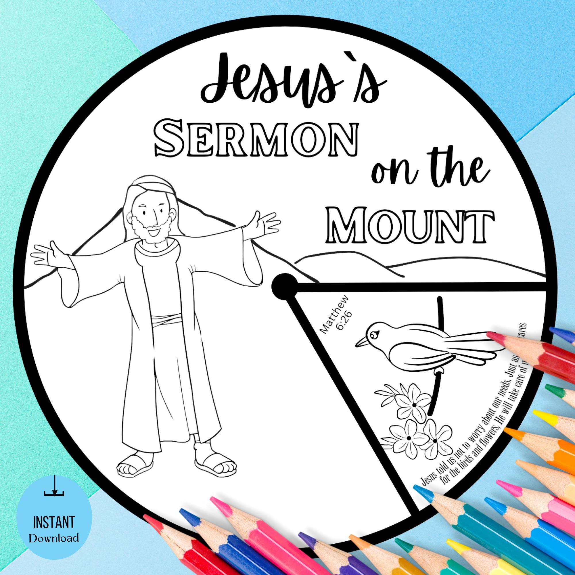 Sermon on the Mount Coloring Spinner Wheel, Printable Bible Craft ...