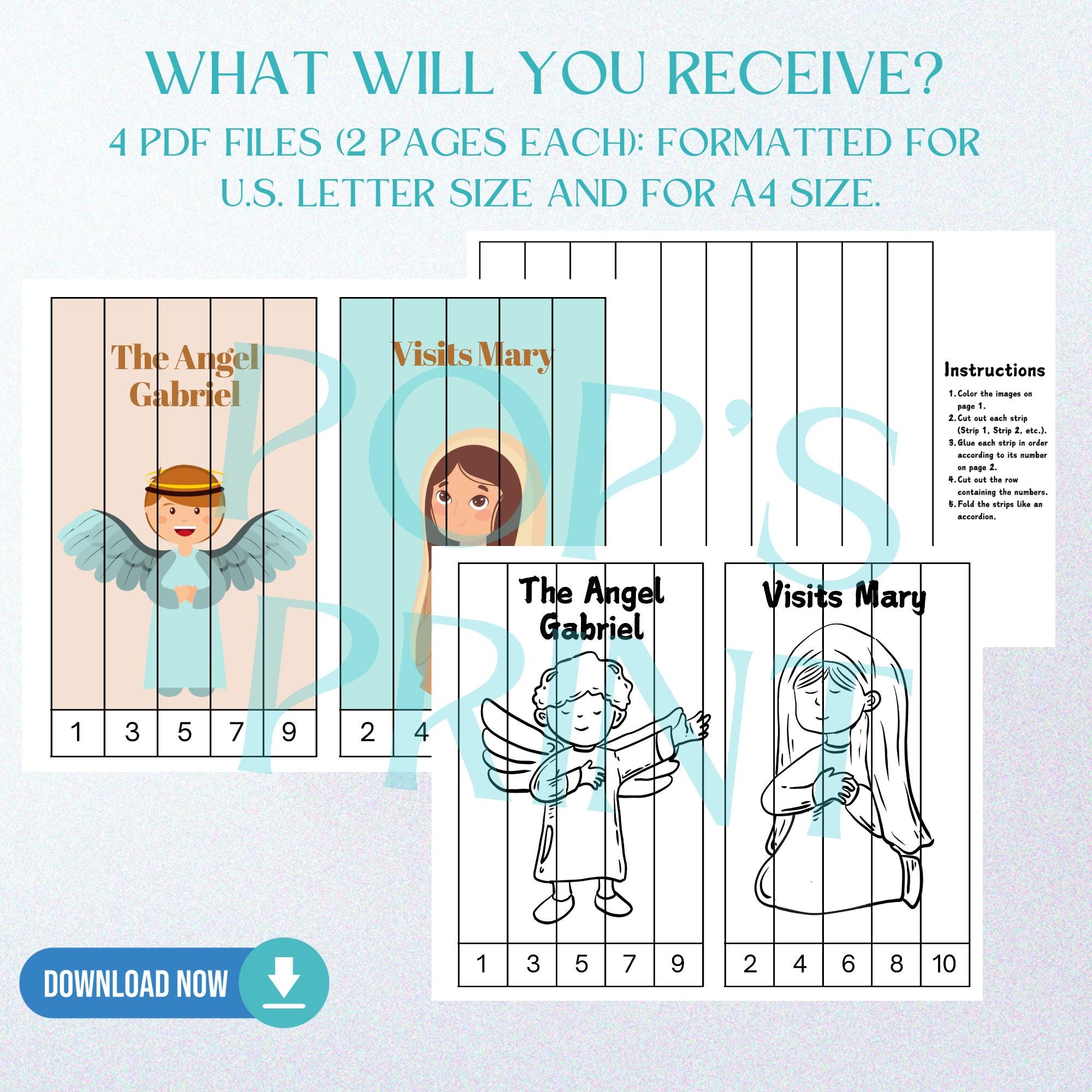 Printable Angel Gabriel Visits Mary Agamograph, Sunday School Nativity ...