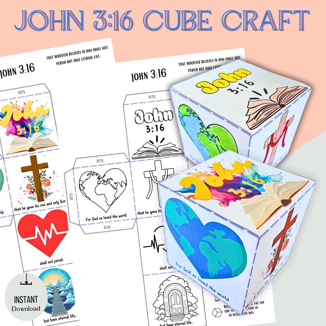 John 3:16 Cube Craft the Good News Printable Bible Activity Bible Verse ...