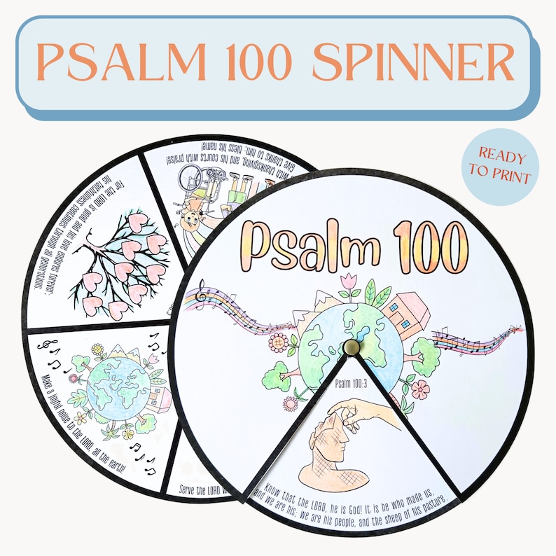 Printable Psalm 100 Coloring Spinner Wheel, Sunday School & Kids ...