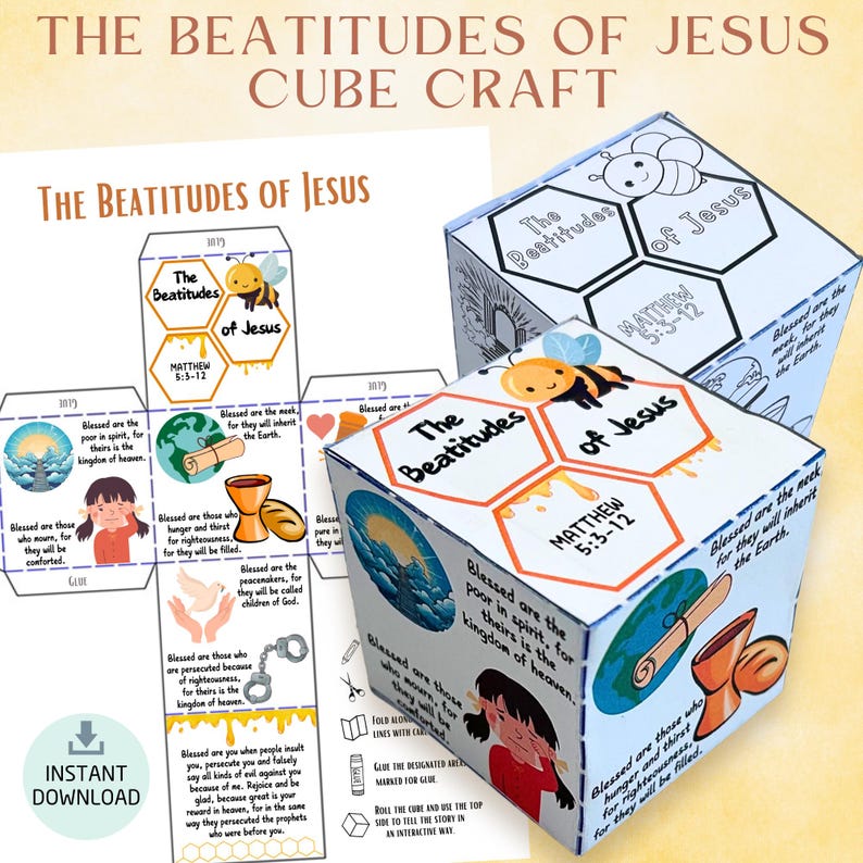 Beatitudes Sunday School Craft, Printable Bible Verse Activity, Kids ...