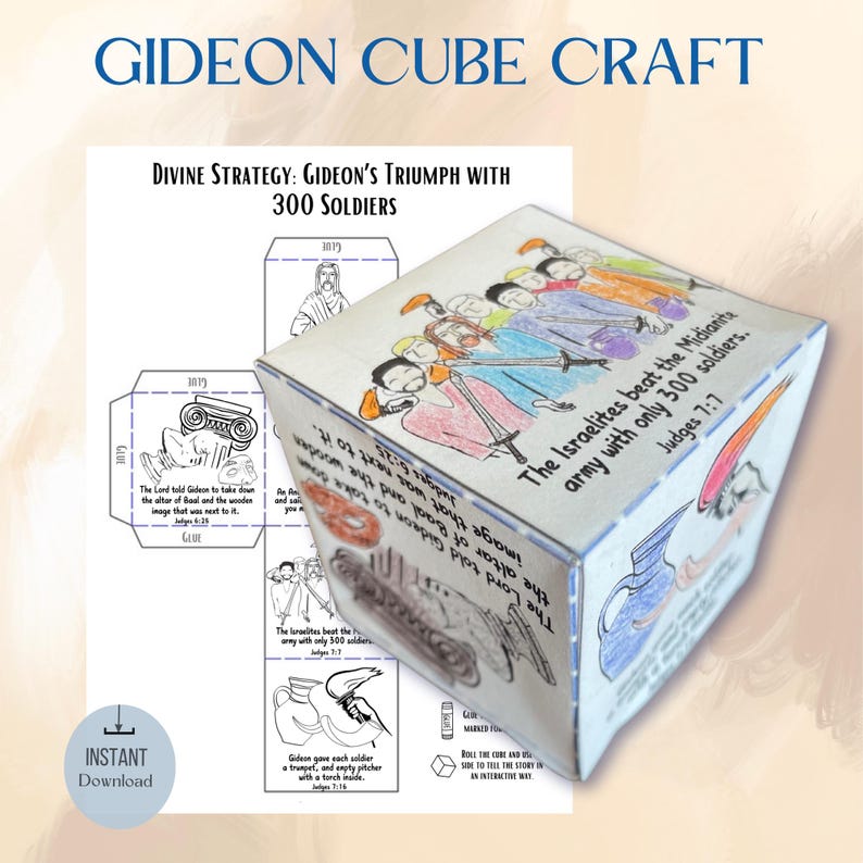 Printable Gideon Cube Craft, Printable Bible Activity, Gideon Memory ...