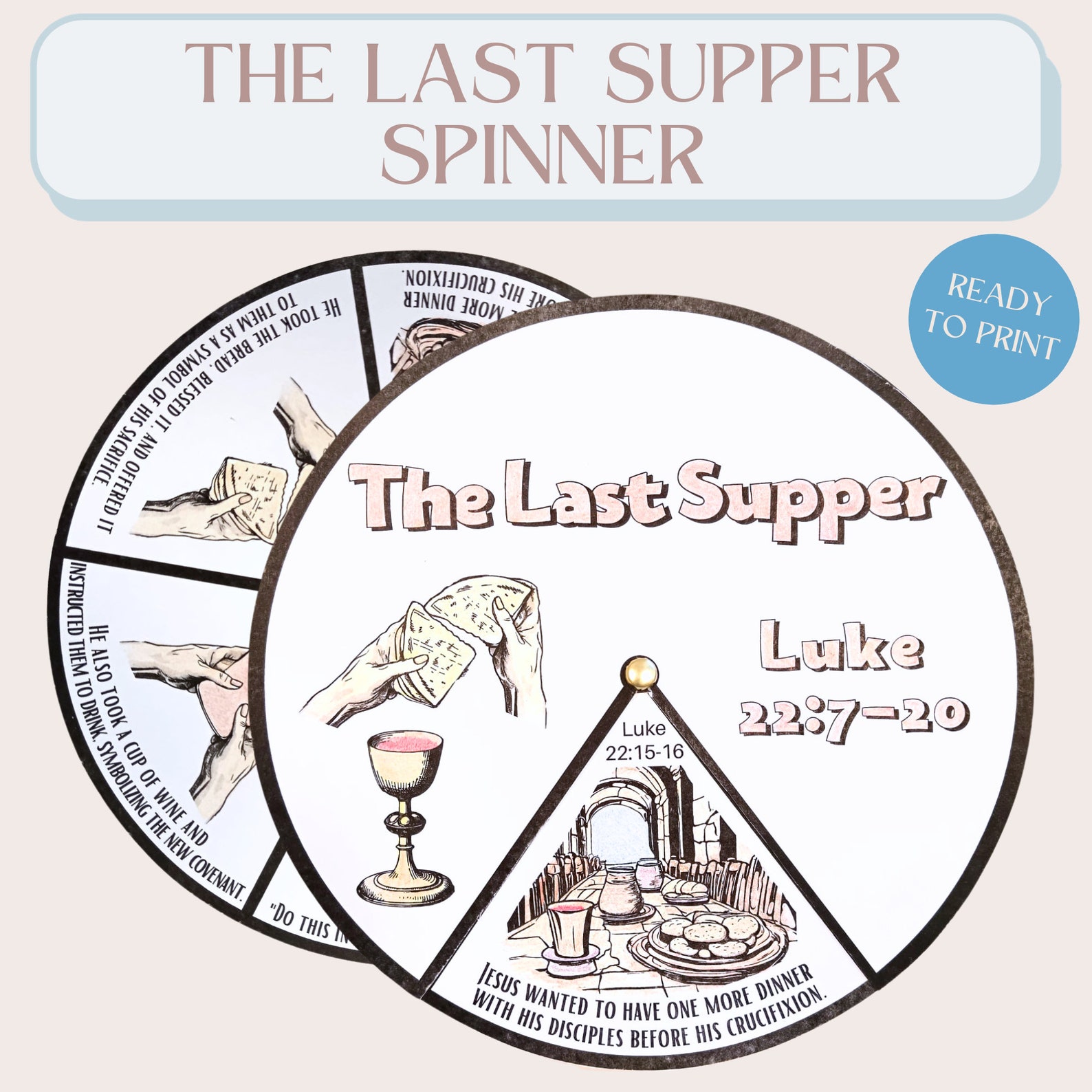 Printable Last Supper Sunday School Craft & Coloring Spinner Wheel ...