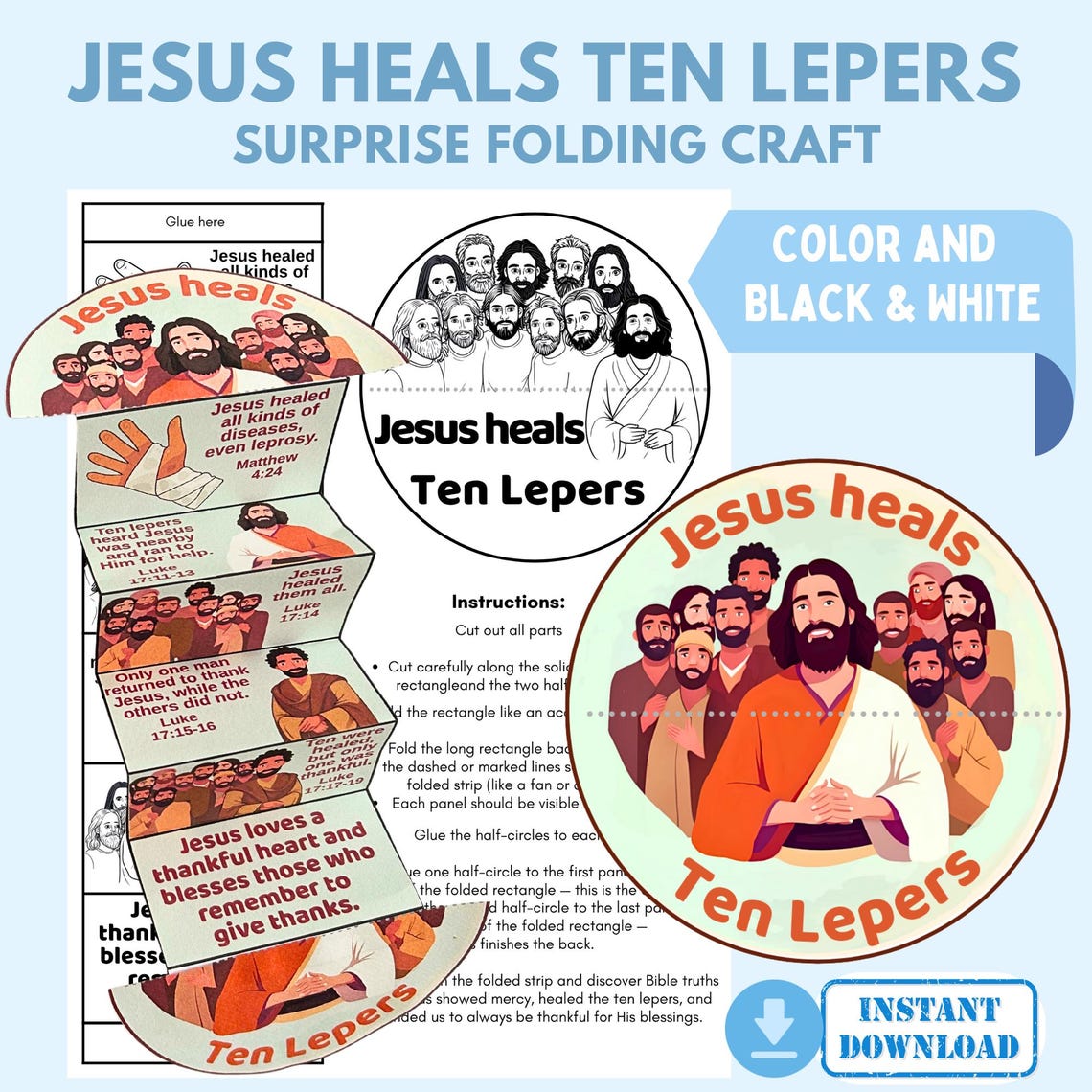 Jesus Heals Ten Lepers Bible Craft | Folding Surprise Printable ...