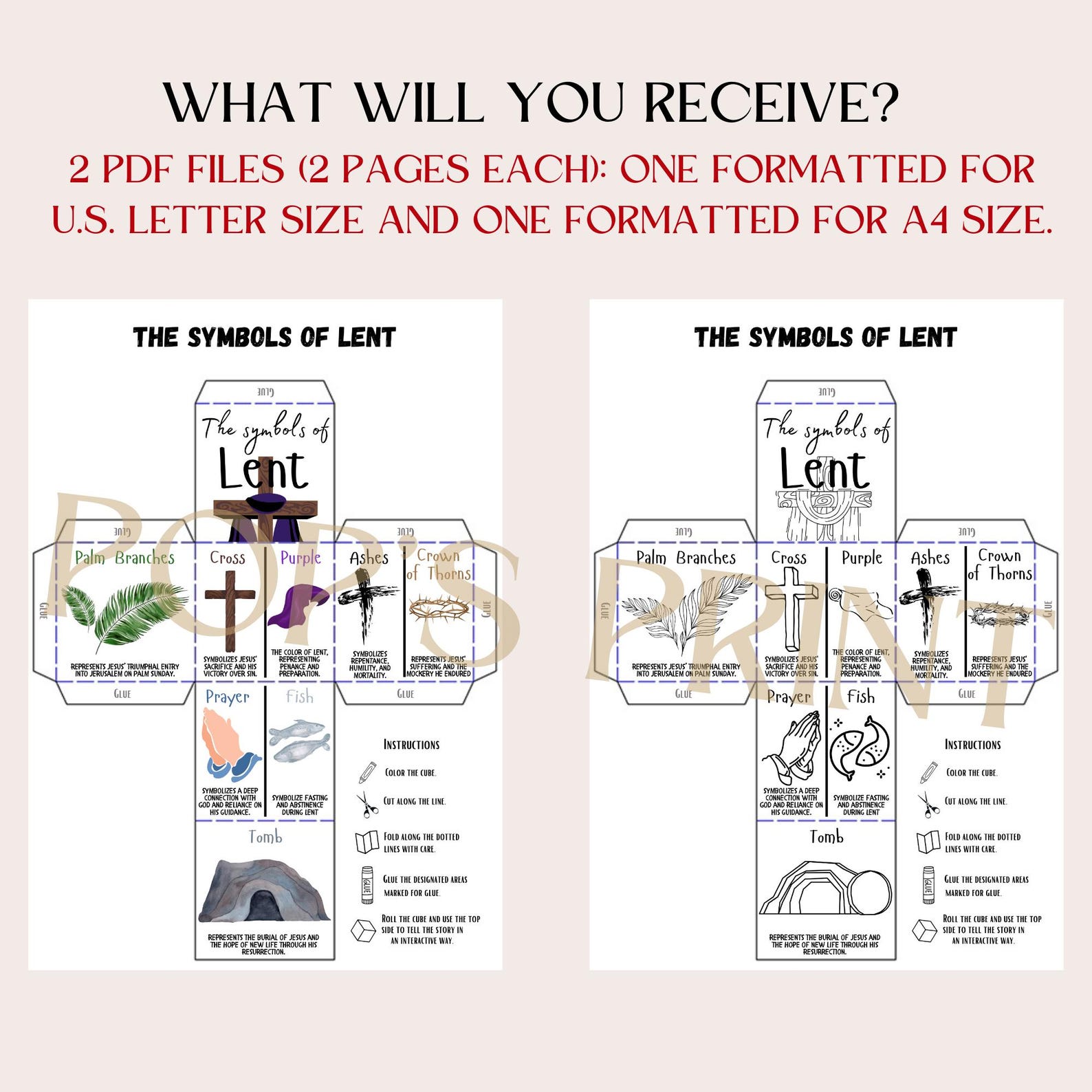 Lent Symbols Cube Craft | Sunday School Easter Bible Activity (digital ...