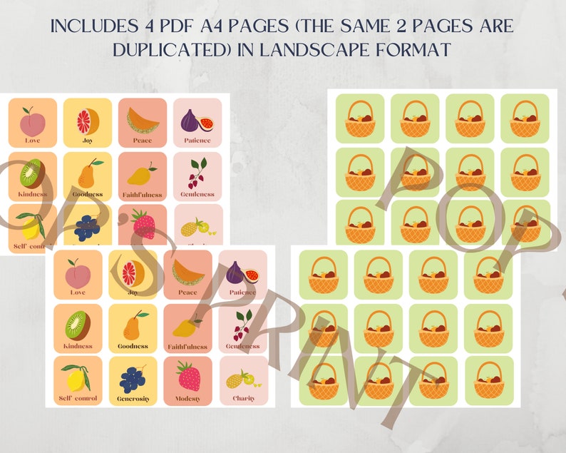 Fruit of the Spirit Memory Game Bible Memory Match Game Bible Matching ...