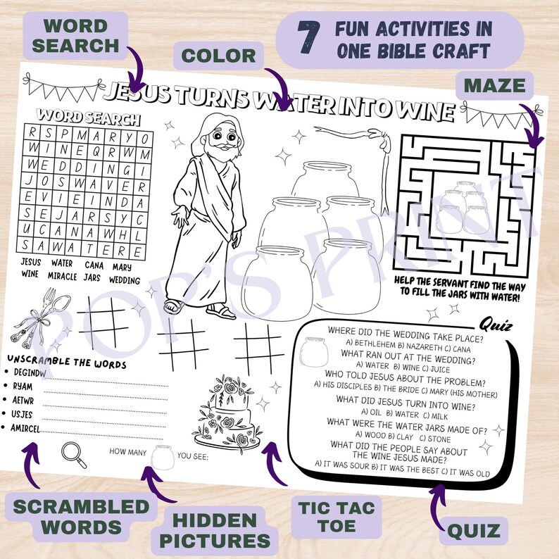 Printable Jesus Turns Water Into Wine Activity, Sunday School Craft ...