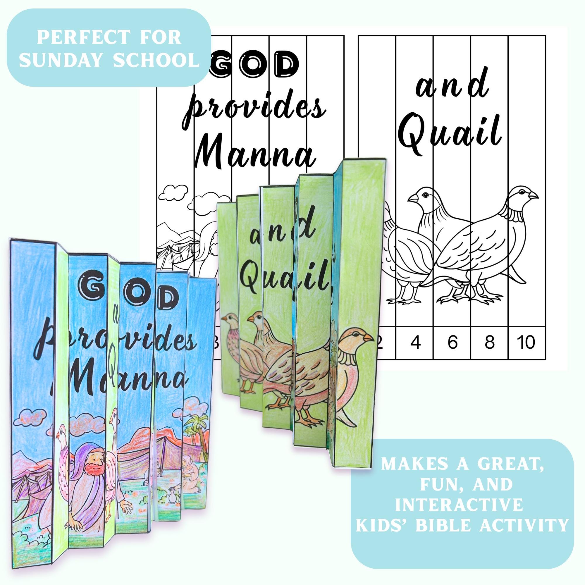God Provides Manna and Quail Agamograph, Sunday School Printable Bible ...