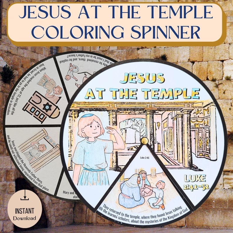 Jesus at the Temple Coloring Spinner Wheel Sunday School Craft Kids ...