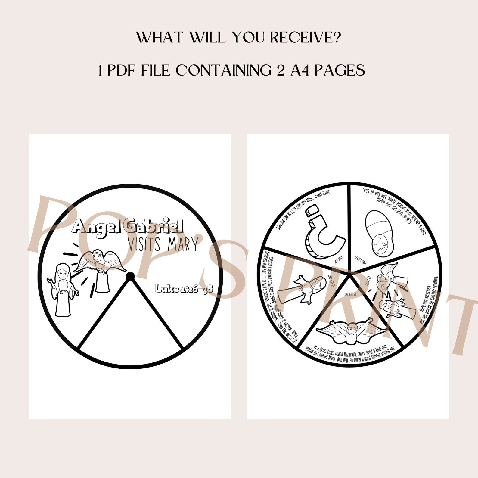 Angel Gabriel Visits Mary Coloring Spinner Wheel | Nativity Craft ...