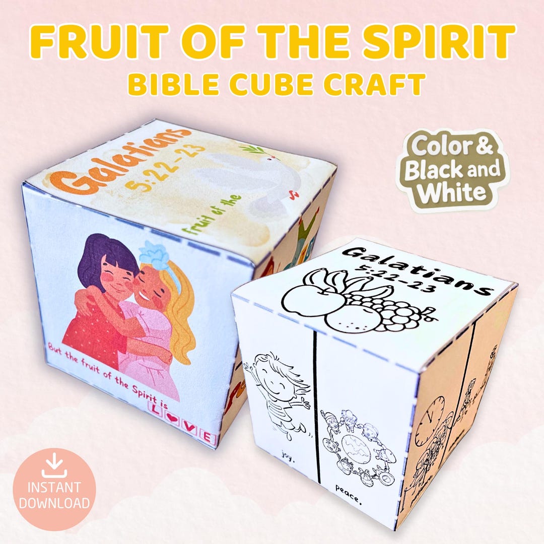 Fruit of the Spirit Cube Craft, Galatians 5:22-23 Printable Bible Verse ...