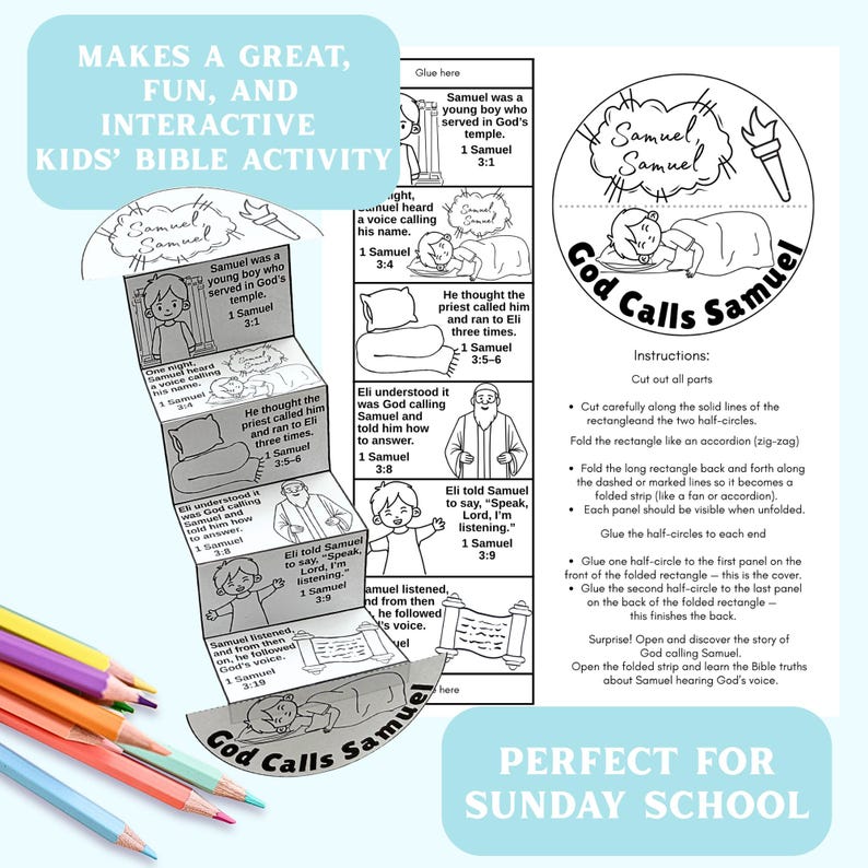 God Calls Samuel Bible Craft for Kids, Printable Christian Folding ...