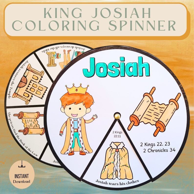 Printable Josiah Coloring Spinner Wheel King Josiah Craft Josiah Bible ...