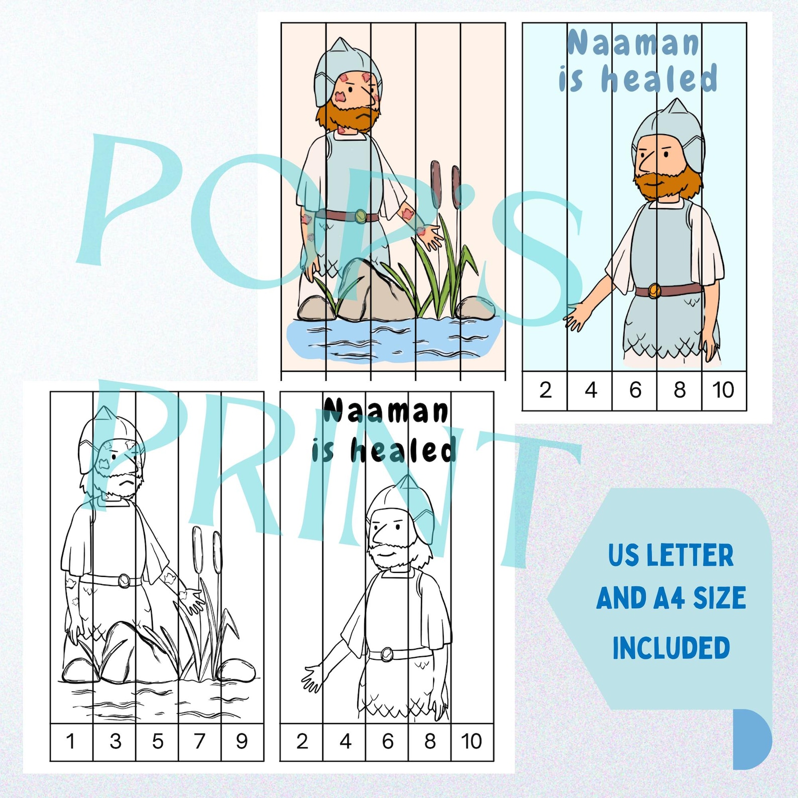 Printable Naaman is Healed Agamograph, Sunday School Craft, Instant ...
