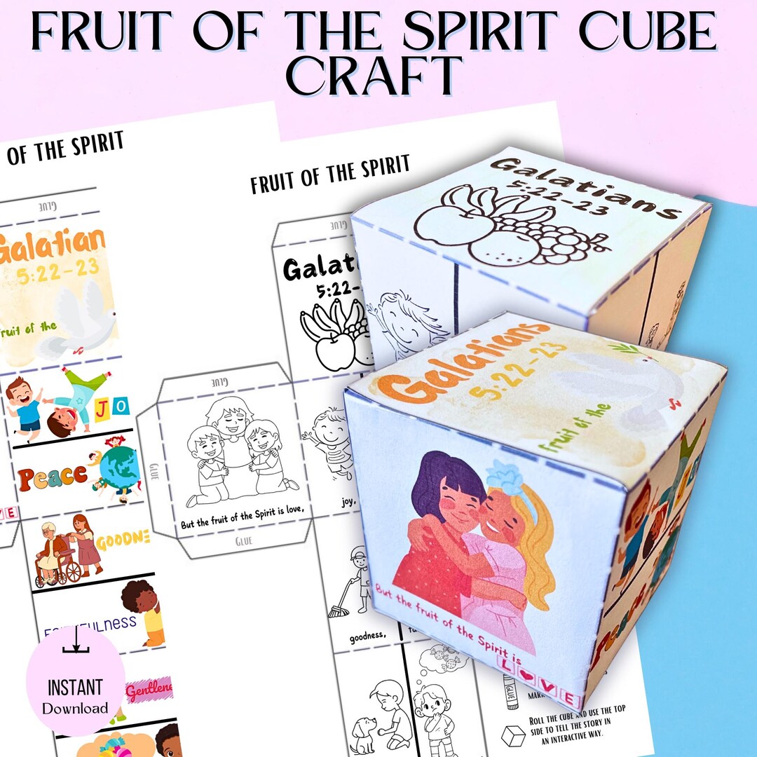 Fruit of the Spirit Cube Craft, Galatians 5:22-23 Printable Bible ...