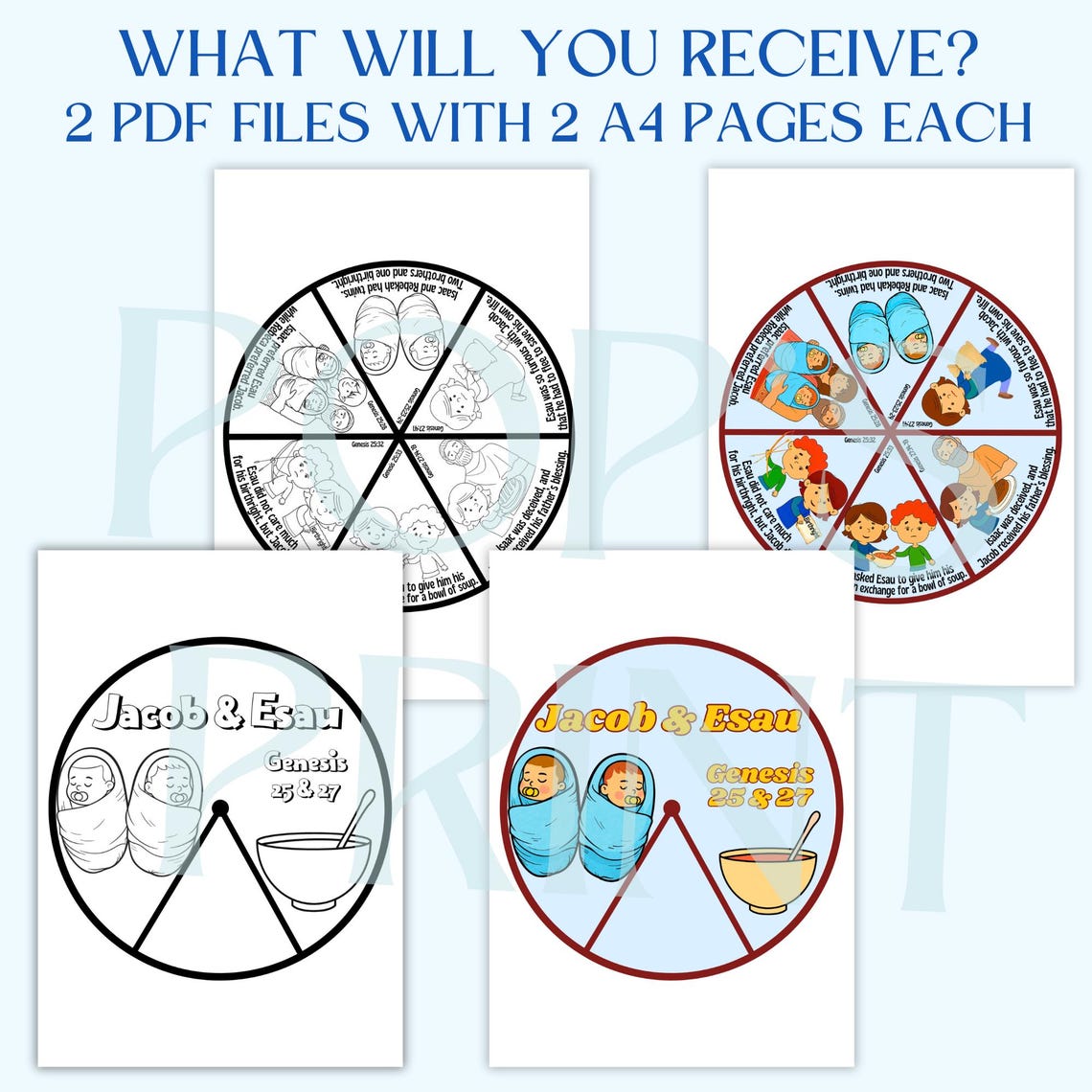 Printable Jacob and Esau Sunday School Craft, Coloring Spinner Wheel ...