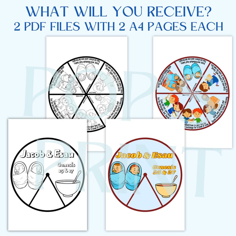 Printable Jacob and Esau Sunday School Craft, Coloring Spinner Wheel ...