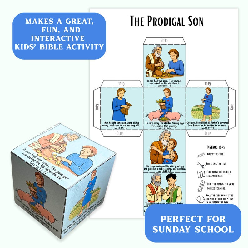 Prodigal Son Cube Craft: Bible Story Activity (digital Download) - Etsy