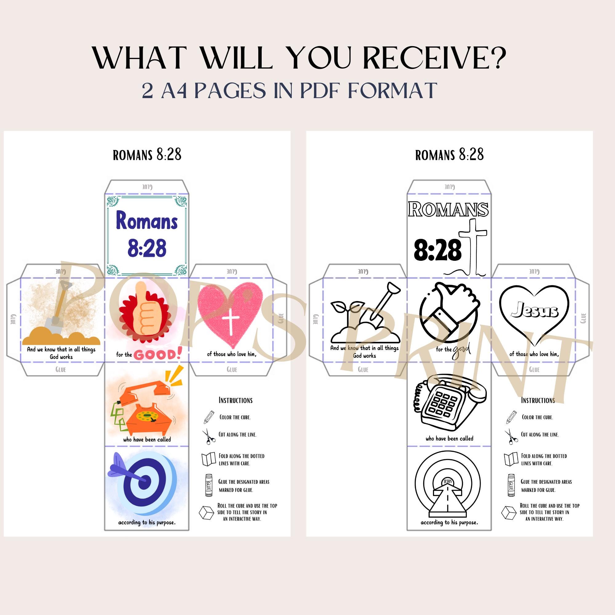 Romans 8:28 Cube Craft, Printable Bible Activity, Kids Memory Game ...