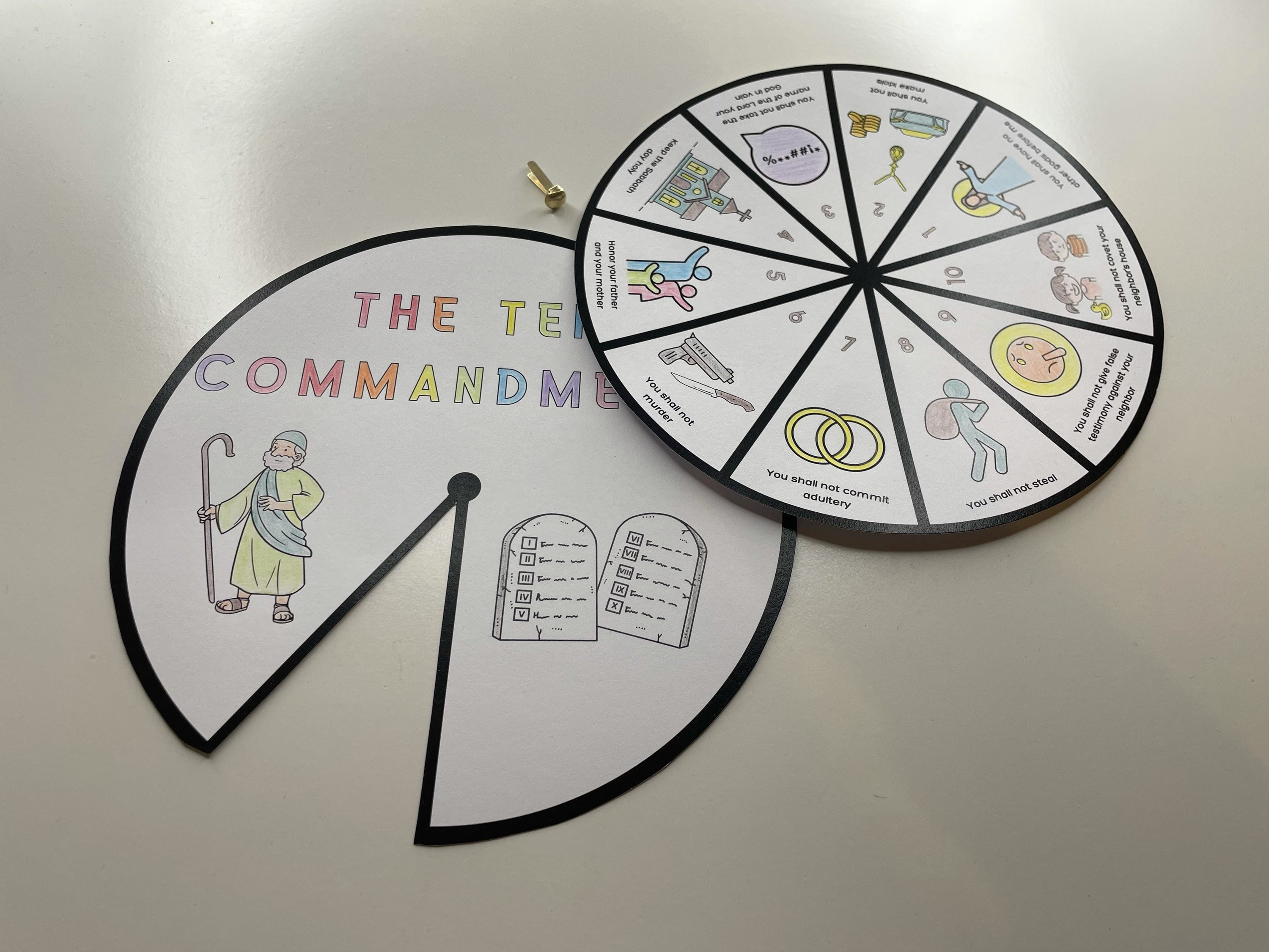 The Ten Commandments Coloring Spinner Wheel| the Ten Commandments Craft ...