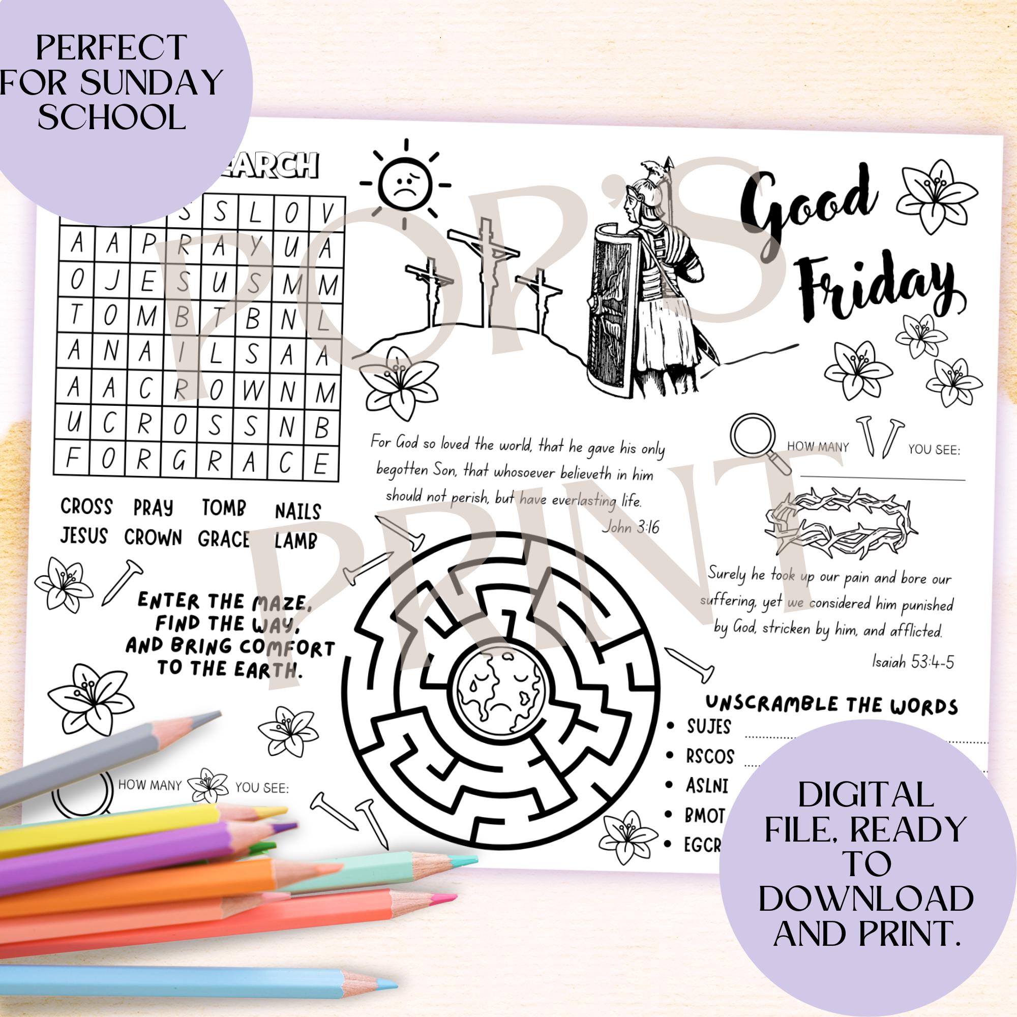 Good Friday Placemat for Kids, Easter Table Coloring Craft, Sunday ...