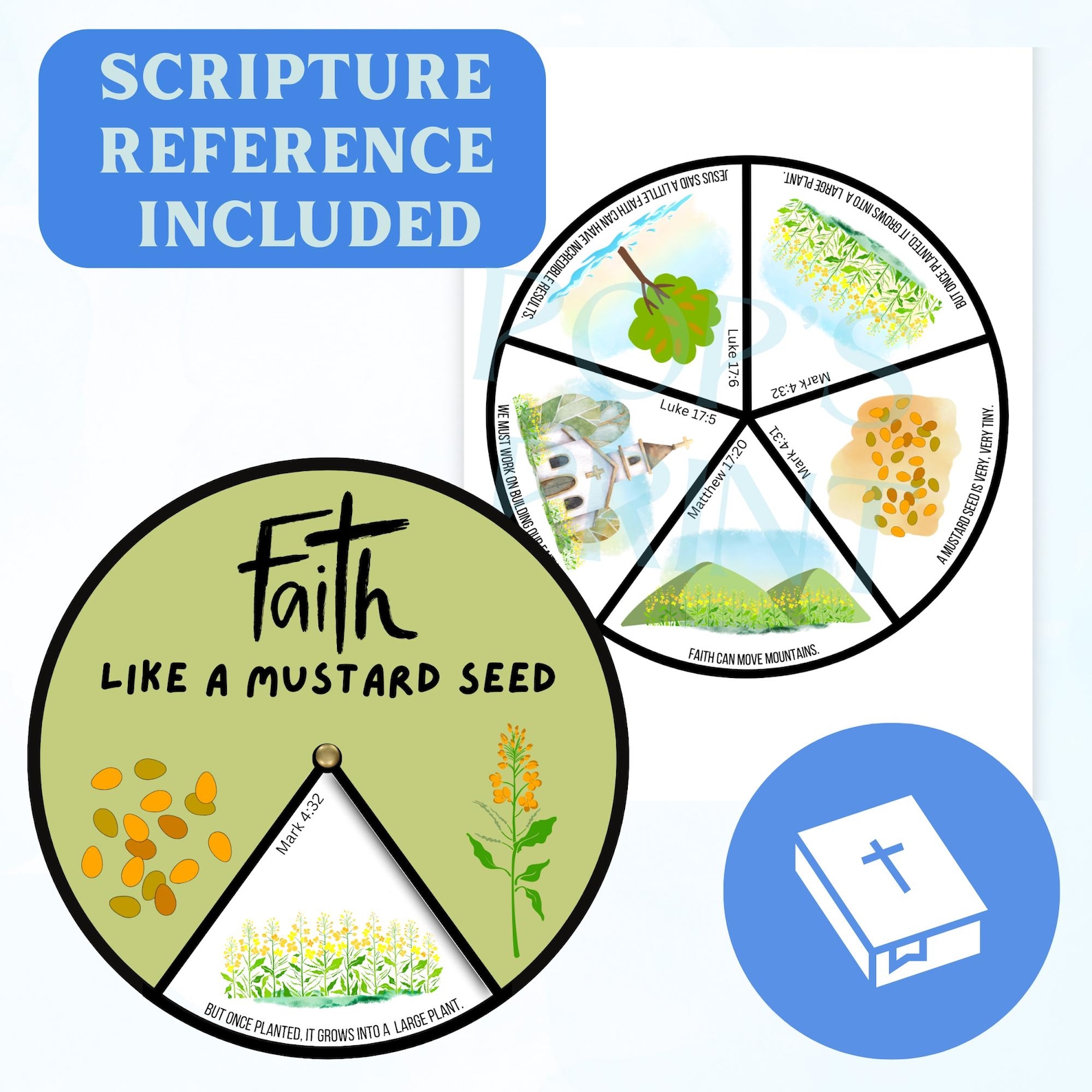 Printable Faith Like a Mustard Seed Coloring Spinner Wheel Sunday ...