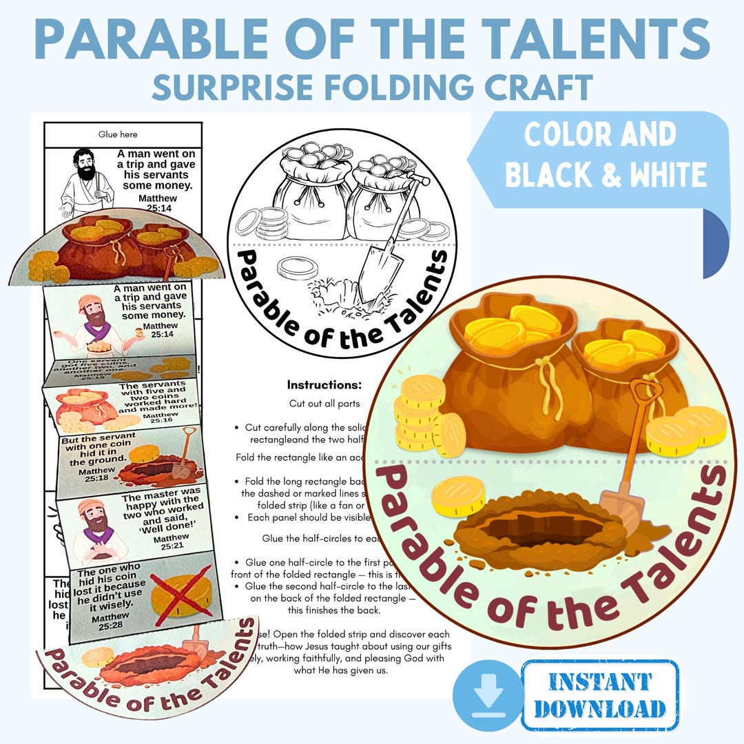 Parable of the Talents Craft | Printable Sunday School Folding Coloring ...