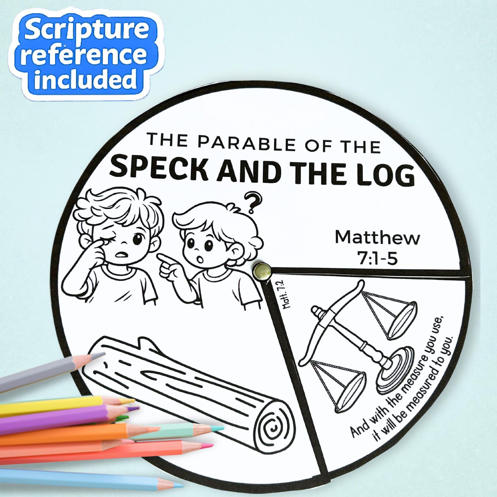 Printable the Parable of the Speck and the Log Coloring Spinner Wheel ...