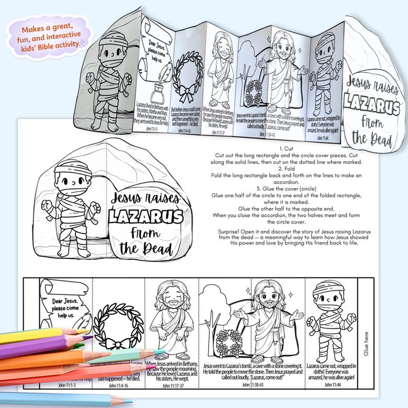 Jesus Raises Lazarus Craft, Sunday School Coloring Activity - Etsy