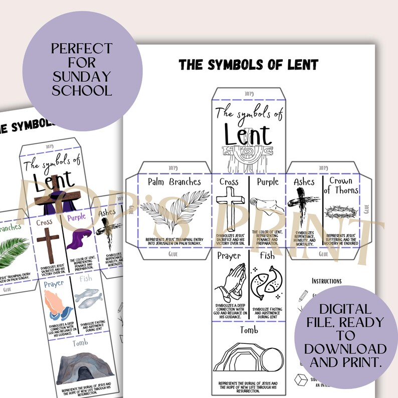 Lent Symbols for Kids| Cube Craft| Printable Sunday School Bible ...