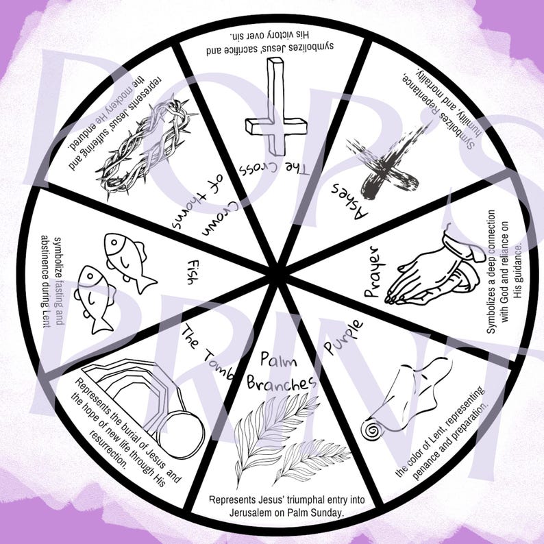 Printable Lent Symbols Sunday School Craft Coloring Spinner Wheel, Kids ...
