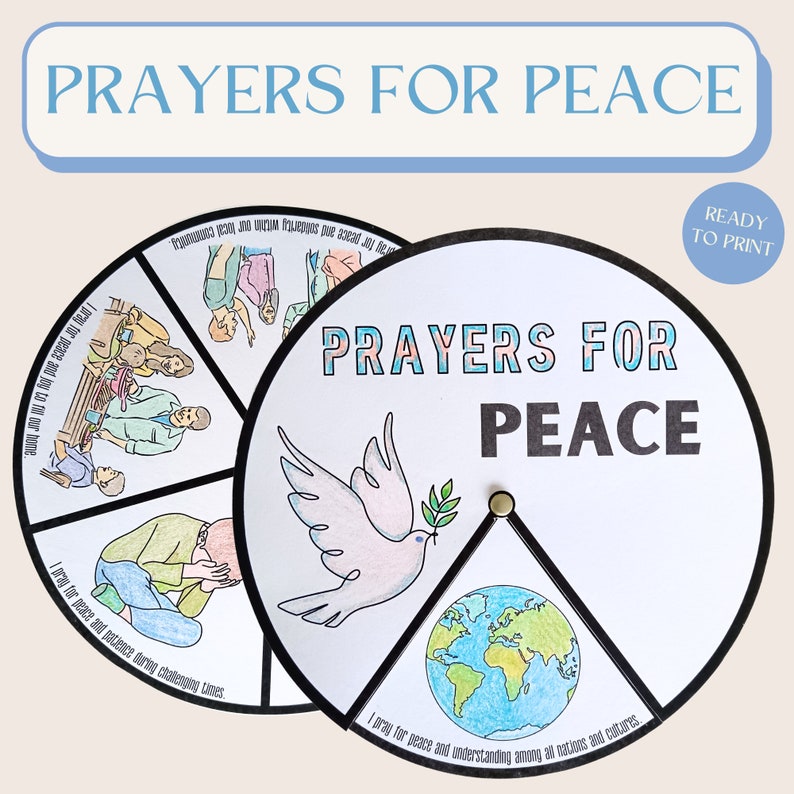Printable Prayers for Peace Coloring Spinner Wheel Craft, Sunday School ...