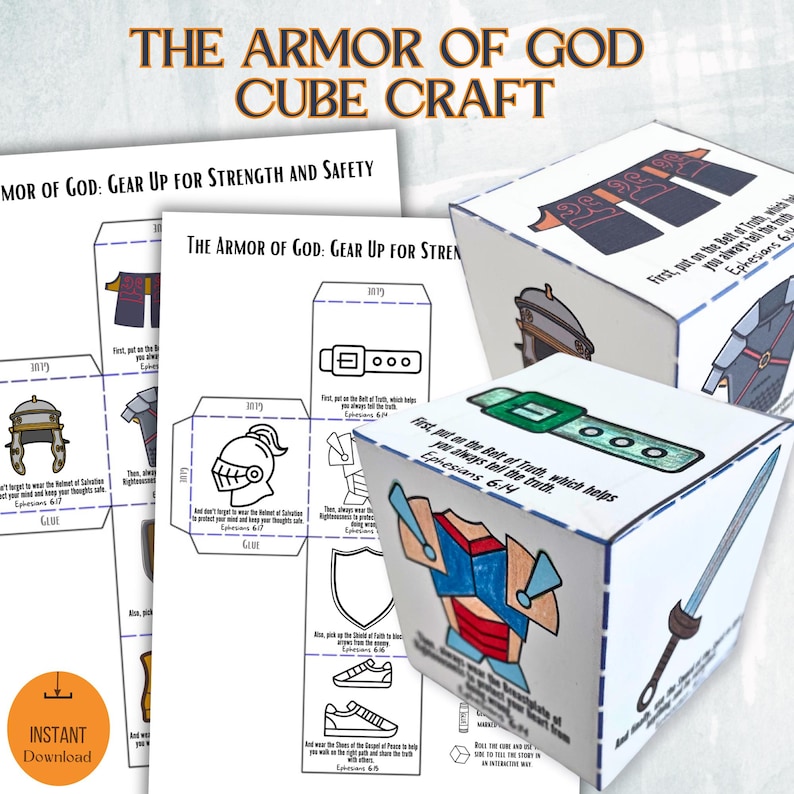 The Armor of God Cube Craft, God's Armor Printable Bible Activity ...