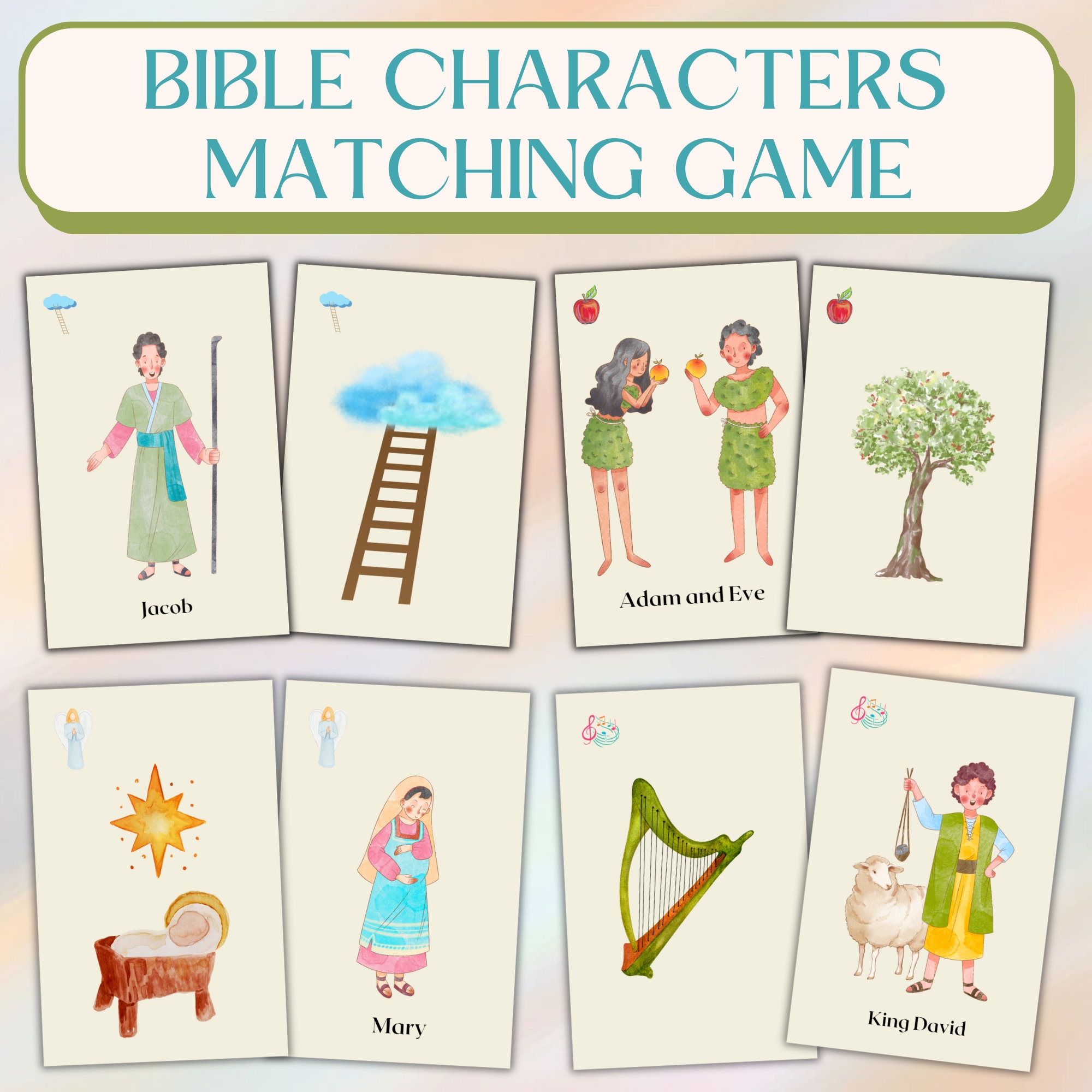 Matching Cards Game for Kids With Biblical Characters | Printable Bible ...
