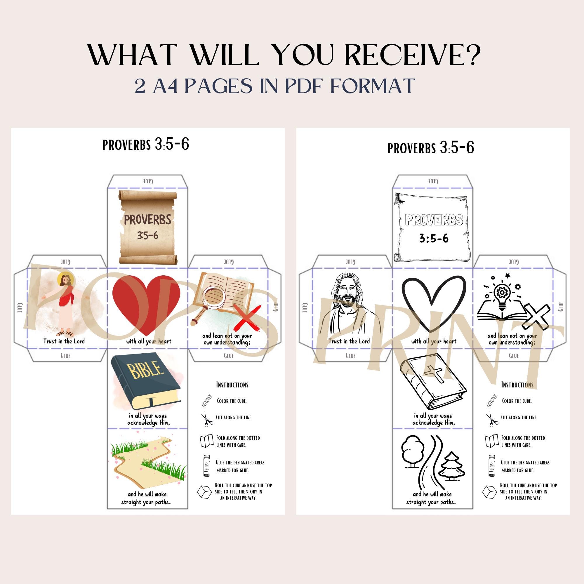 Proverbs 3:5-6 Cube Craft, Printable Sunday School Activity, Bible ...