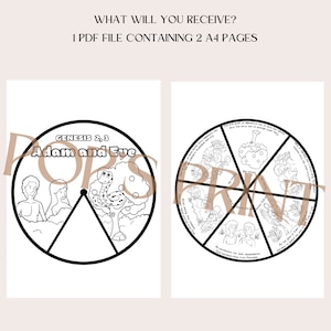 Printable Adam and Eve Coloring Wheel, Garden of Eden Bible Story ...