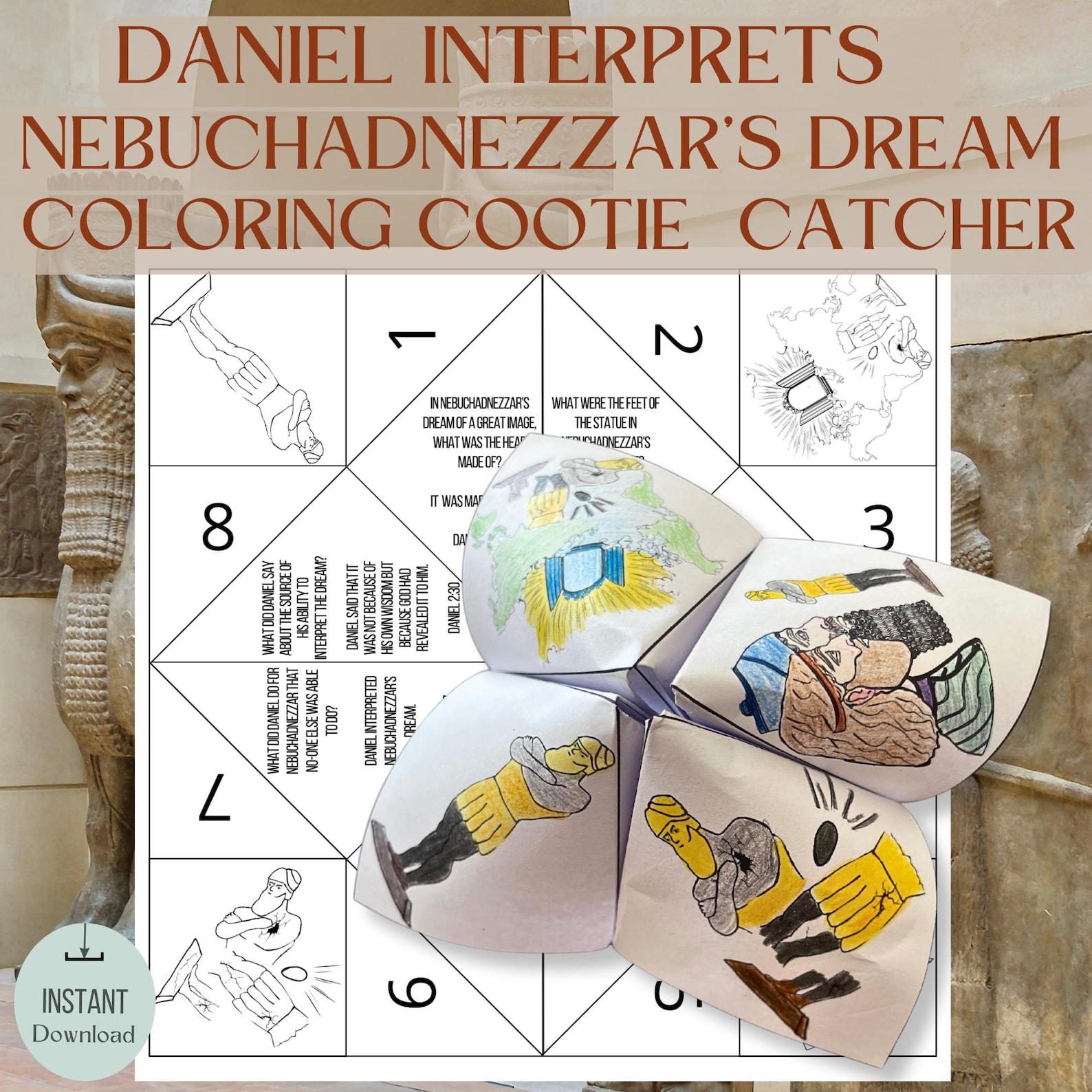 Sunday School Craft Daniel Interprets Nebuchadnezzar's Dream Coloring Cootie Catcher Printable ...