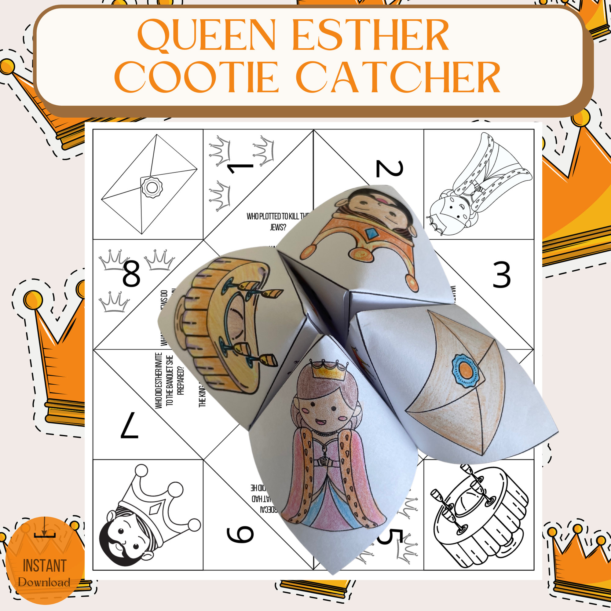 Queen Esther Coloring Cootie Catcher| Sunday School Craft| Cootie ...