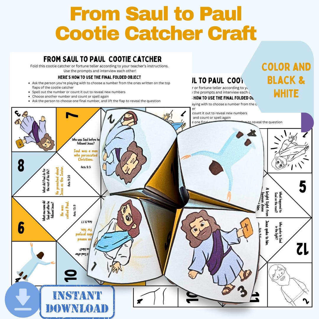 Printable Saul to Paul Cootie Catcher, Kids Bible Story Q&A Game ...