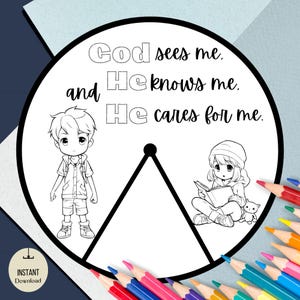 God Sees Me, Knows Me, and Cares for Me Printable Bible Verses Spinner ...