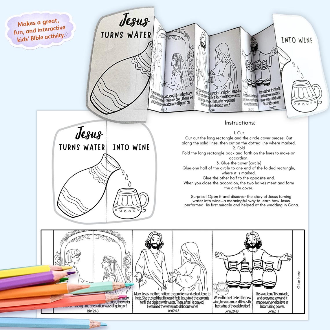 Jesus Turns Water Into Wine Craft | Folding Surprise Bible Craft for ...