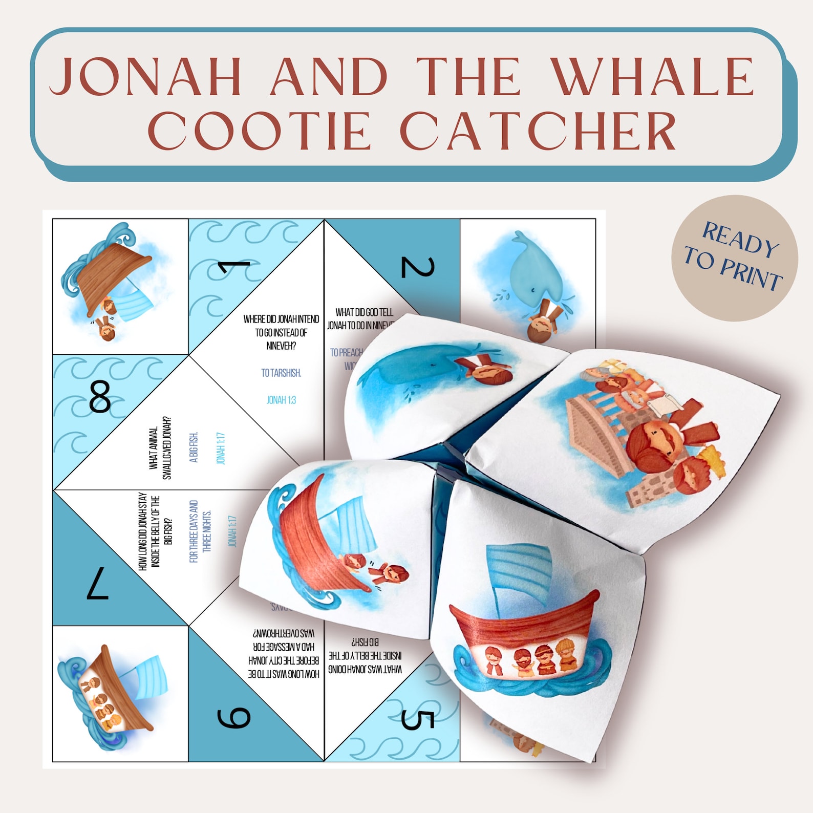 Sunday School Craft - Jonah and the Whale Cootie Catcher, Printable ...