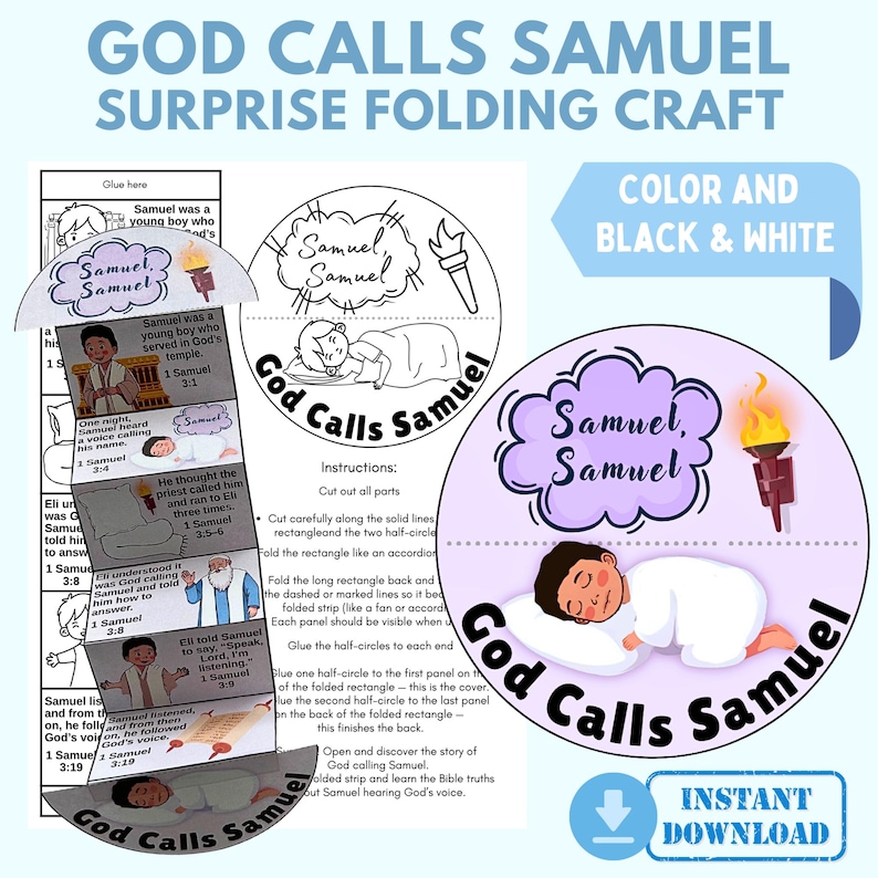 God Calls Samuel Bible Craft for Kids, Printable Christian Folding ...